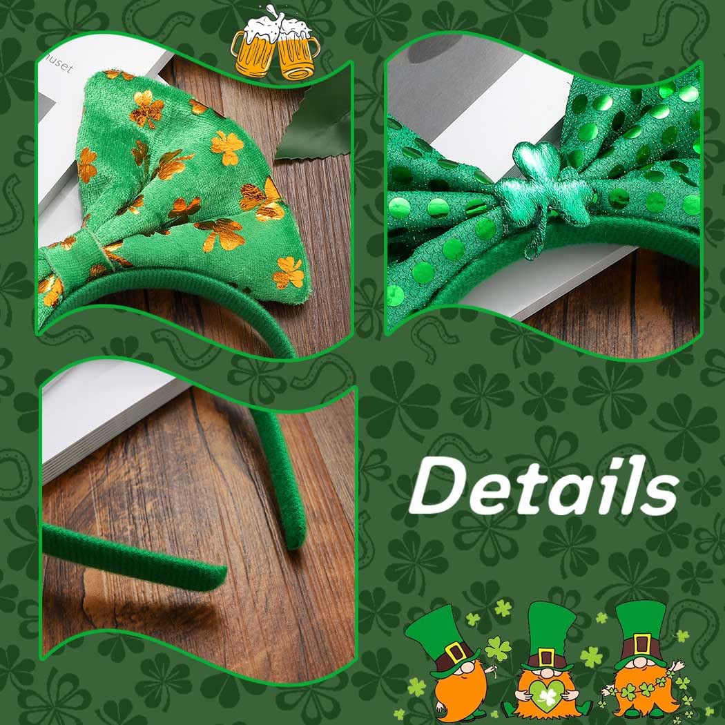 DRESBE St. Patrick's Day Headbands Green Shamrock Bowknot Hair Hoop Cute Festival Hair Accessories for Women and Girls(2pcs) (A)