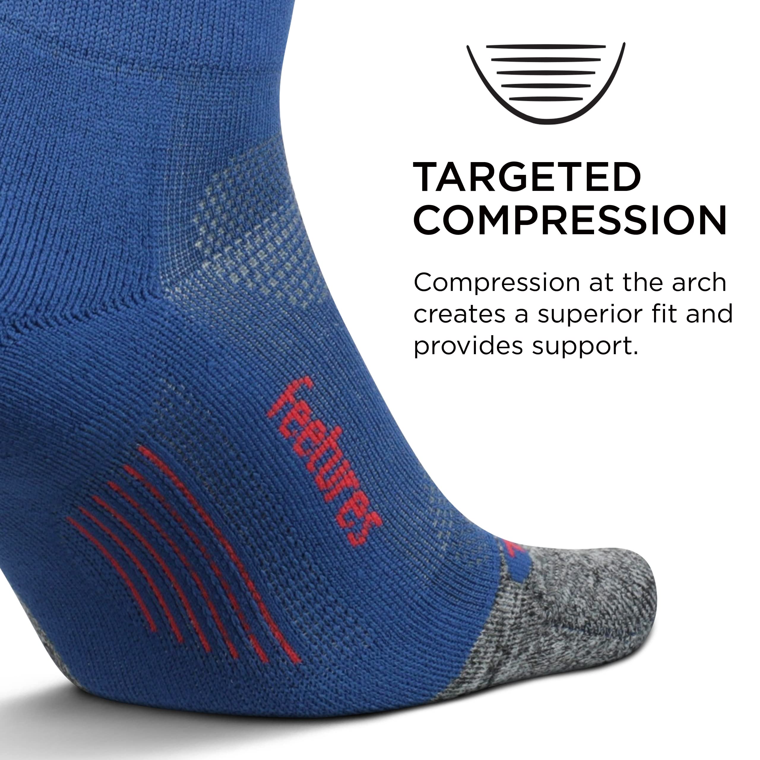 Feetures Elite Ultra Light Cushion Mini Crew Sock - Sport Sock with Targeted Compression - X-Large, Rogue Blue (1 Pair)