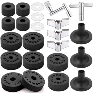 facmogu 23pcs eva material cymbal replacement accessories, cymbal stand tubes, drum cymbal eva pads include wing nuts, washers, cymbal sleeves & drum key - black