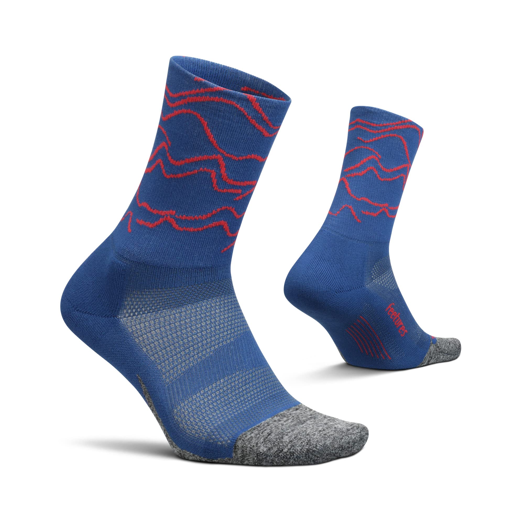 Feetures Elite Ultra Light Cushion Mini Crew Sock - Sport Sock with Targeted Compression - X-Large, Rogue Blue (1 Pair)