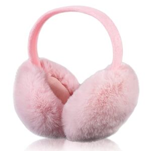 kinbom winter ear muffs, cute ear muffs winter women foldable earmuffs women winter earmuffs ear covers for winter cold weather outdoor (pink)