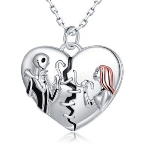 nightmare before christmas necklaces for women - 925 sterling silver jeulia jack skellington and sally heart love jewelry gifts for girlfriend wife (jack and sally)