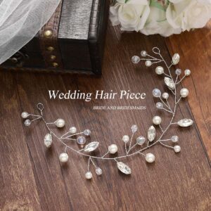 Jakawin Bride Pearl Wedding Hair Vine Rhinestone Hair Piece Crystal Bridal Hair Accessories for Women HV192 (1 Silver)