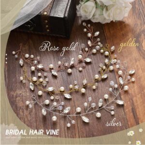 Jakawin Bride Pearl Wedding Hair Vine Rhinestone Hair Piece Crystal Bridal Hair Accessories for Women HV192 (1 Silver)