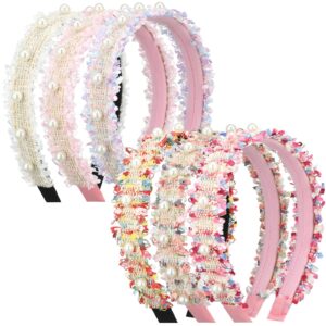 sinmoe 6 pcs confetti headbands for girls room decor pearl jeweled embellished glitter hair accessories (fresh colors)