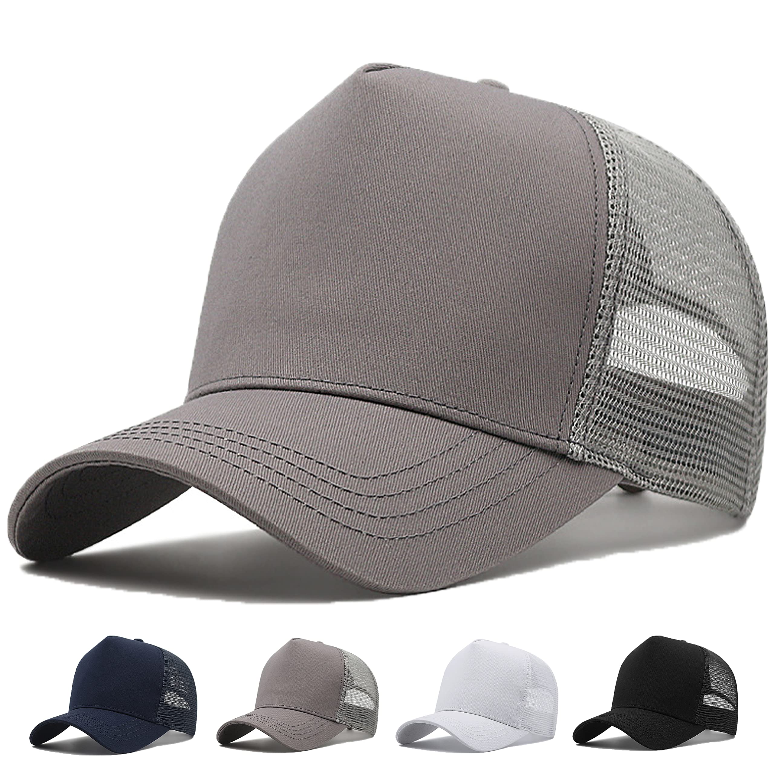 MUNULA Oversize XXL Mesh Trucker Hat Big Head Hats for Men High Crown Baseball Cap Breathable Dad Hat Adjustable 23.6"-25.6" (Gray)