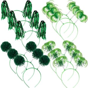 censen 12 pcs pom pom headbands party headbands tinsel wrapped ponytails headbopper headwear for halloween birthday festival(green)