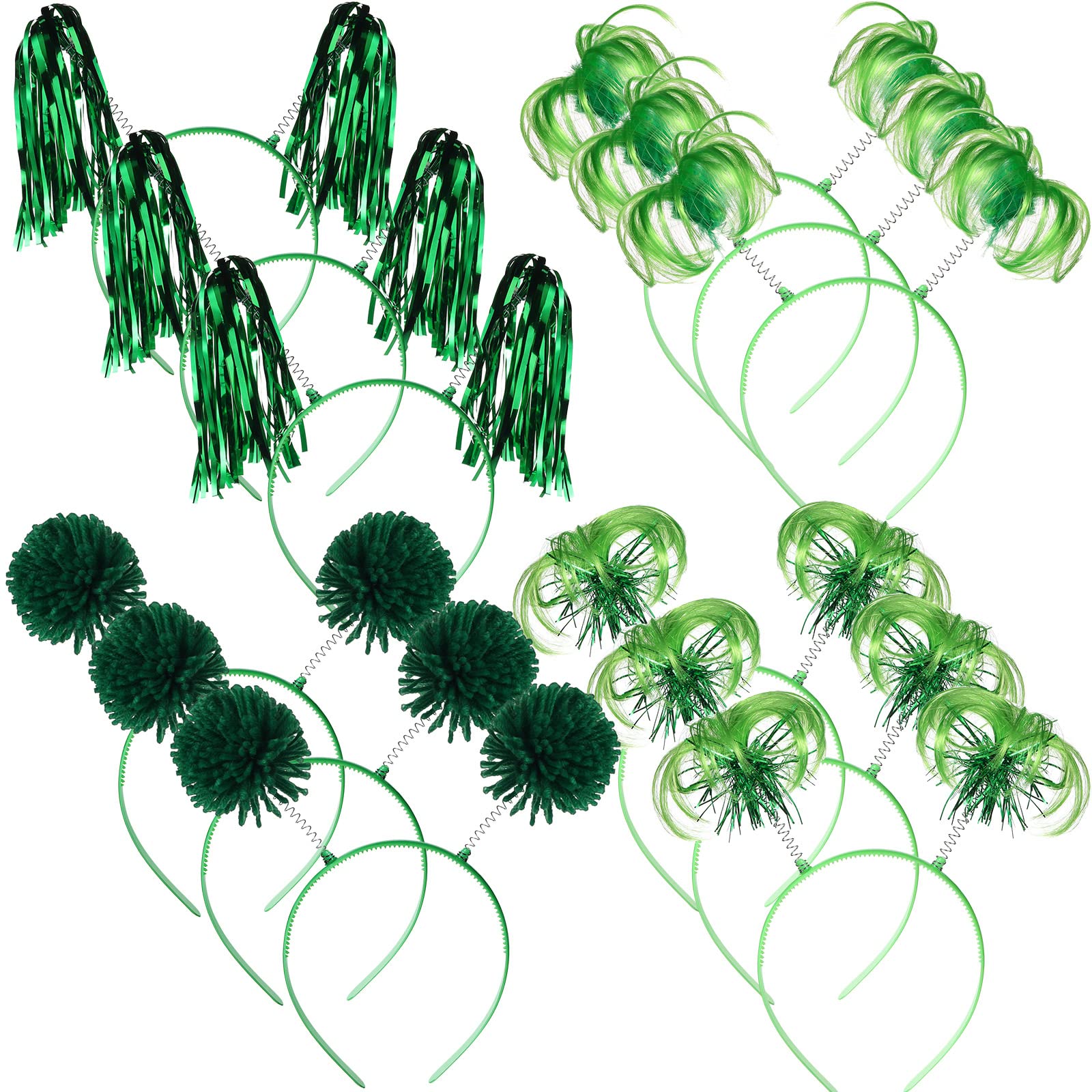 Censen 12 Pcs Pom Pom Headbands Party Headbands Tinsel Wrapped Ponytails Headbopper Headwear for Halloween Birthday Festival(Green)