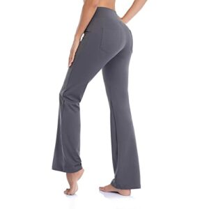 Sports Wide Pants Flared Pilates Fitness Waist Straight for Yoga Flare High Yoga Leg Trousers Leggings Trousers with Pocket Women Yoga Pants (Grey-4, S)