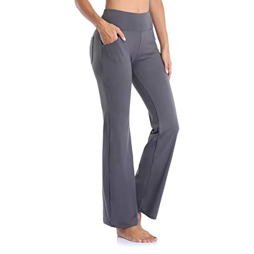 Sports Wide Pants Flared Pilates Fitness Waist Straight for Yoga Flare High Yoga Leg Trousers Leggings Trousers with Pocket Women Yoga Pants (Grey-4, S)