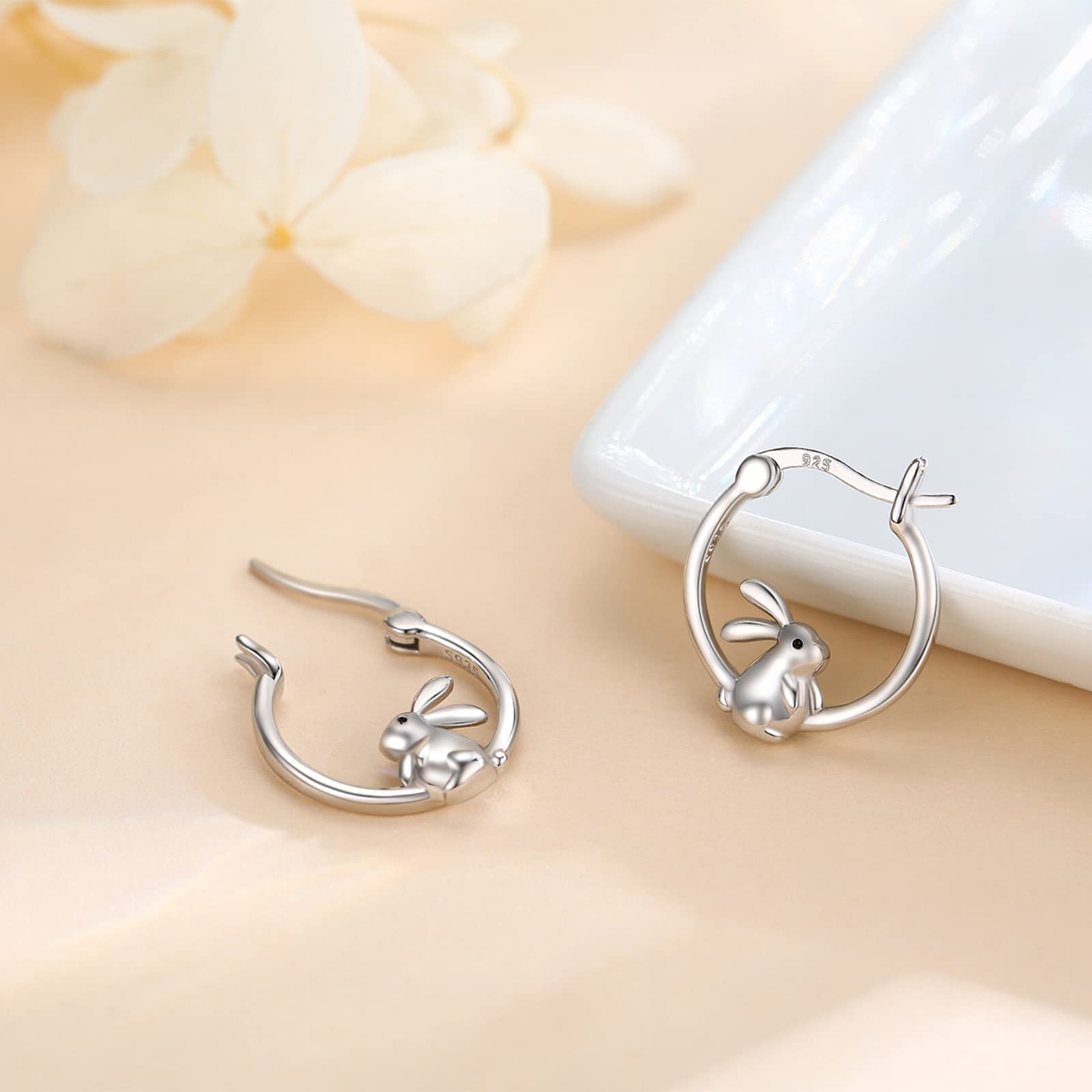 AOVEAO Bunny Earrings 925 Sterling Silver Rabbit Bunny Hoop Huggie Earrings Cute Bunny Earrings Jewelry for Women