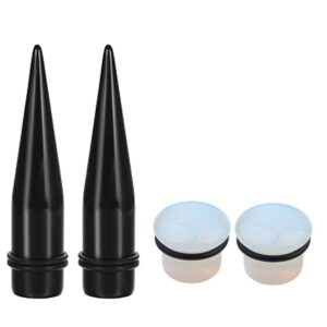 1 gauge - 9mm ear stretching kit tapers and single flare ear plugs tunnels gauges stretcher piercings (black 9mm tapers + opal tunnels)