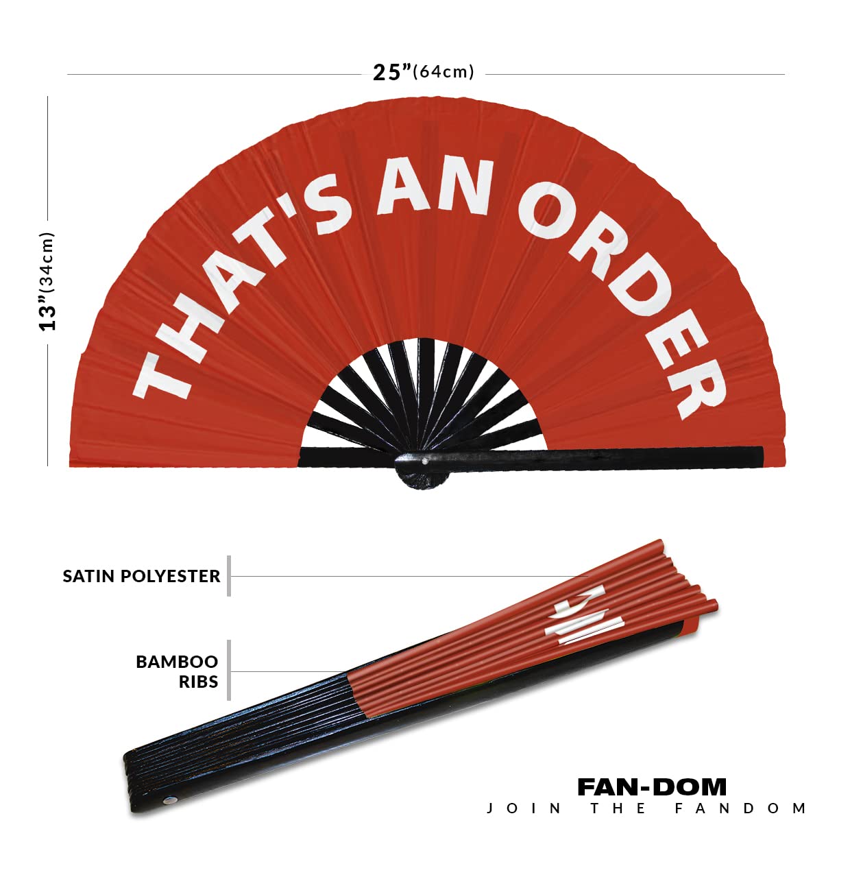 That's An Order hand fan foldable bamboo circuit hand fan funny gag slang words expressions statement gifts Festival accessories Rave handheld Circuit event fan Clack fans (Red)