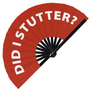 did i stutter? hand fan foldable bamboo circuit hand fan funny gag slang words expressions statement gifts festival accessories rave handheld circuit event fan clack fans (red)