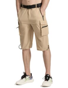 pausel men's hiking cargo shorts big and tall summer capri pants travel shorts with zipper pockets for golf fishing camping khaki 4xl