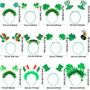 Fahacop 12 Pack St. Patricks Day Headband Green Clover Headbands Shamrock Hat Head Bopper for Saint Patrick Irish Day Party Headpieces