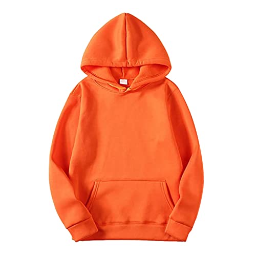 Unisex Fashion Hoodie Set 2022 Casual Solid Color Tracksuit 2 Pieces Athletic Long Sleeve Hooded Sweatshirt+Sweatpants Set(Orange,Large)