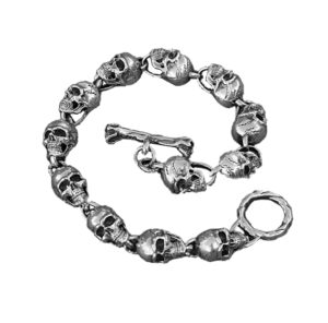 silver skull bracelet, 925 sterling silver mens womens skull jewelry heavy chunky gothic bracelets jewelry, skull chain bracelet dark silver (silver, length 20cm), length 20cm / 7.7 in, no gemstone