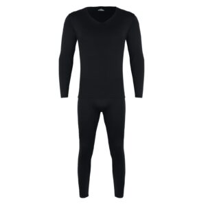 Mens Long Johns Set Winter Warm Soft Fleece Lined Long Johns Base Layer Long Johns Set Top and Bottom(Black,X-Large)