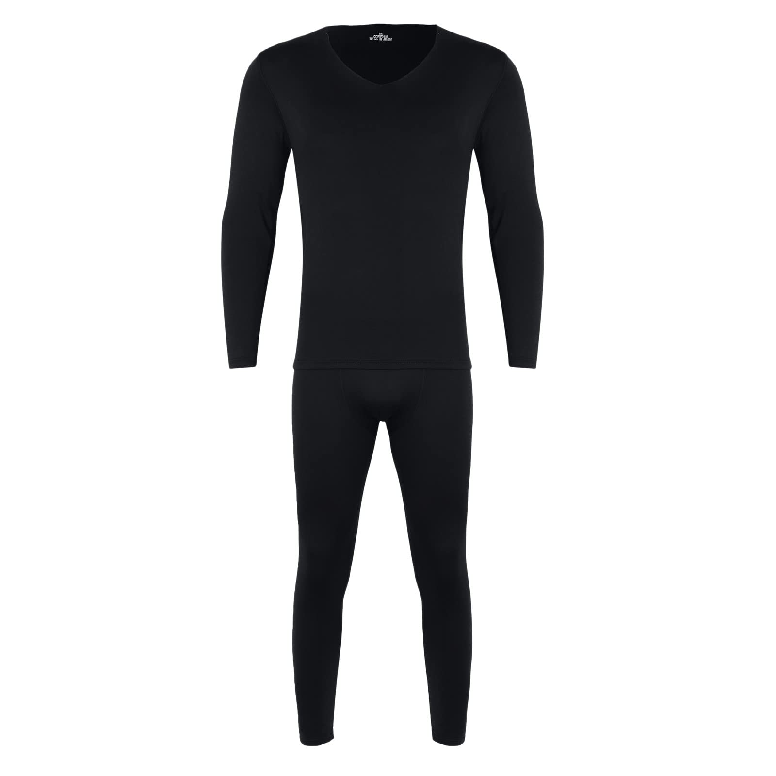 Mens Long Johns Set Winter Warm Soft Fleece Lined Long Johns Base Layer Long Johns Set Top and Bottom(Black,X-Large)