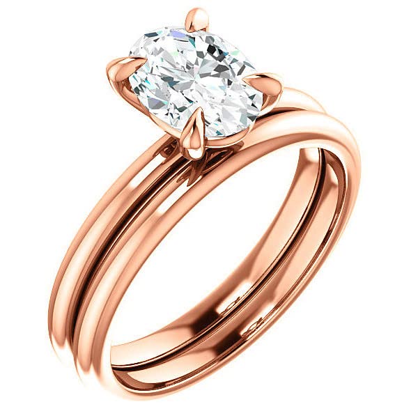 10K/14K/18K Solid Rose Gold Handmade Engagement Ring 2.5 CT Oval Cut Moissanite Diamond Solitaire Wedding/Bridal Ring Set for Womens/Her Proposes Ring