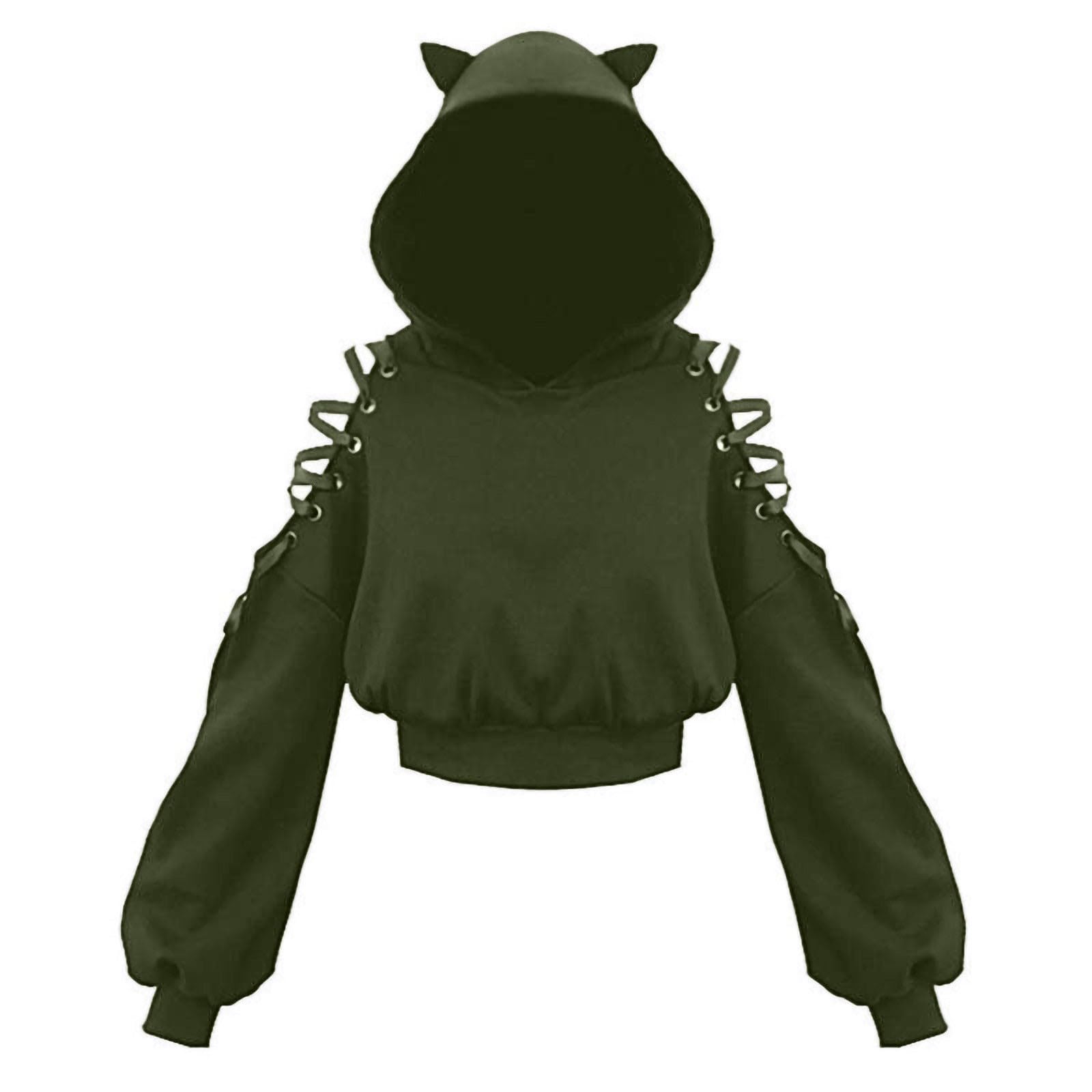 Aniywn Teen Girls Hoodies Cute Cat Ear Crop Top Gothic Hooded Sweatshirt Women Casual Long Sleeve Pullover Hodies