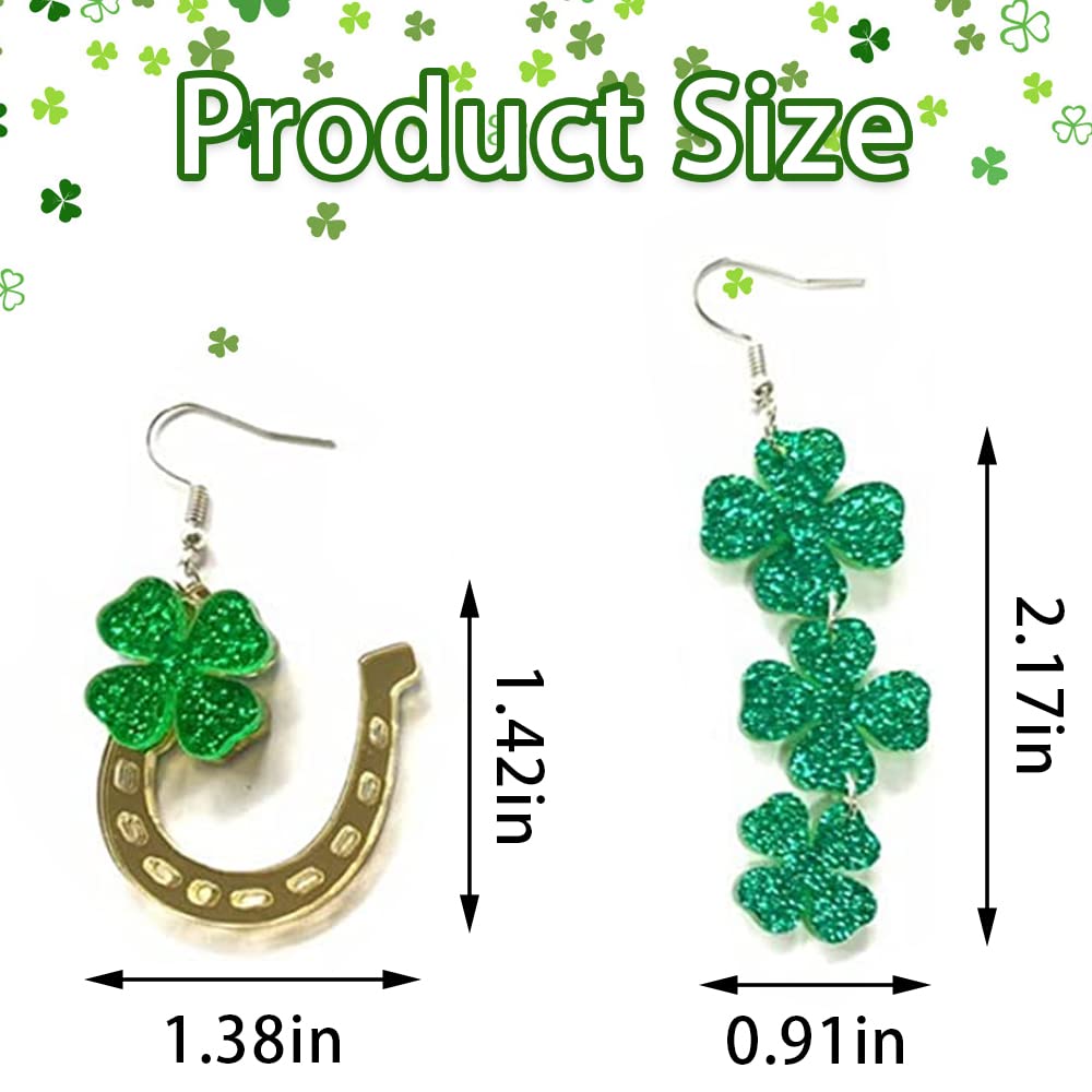 Hying St. Patrick's Day Earrings Irish Shamrock Earrings Glitter Green Horseshoe Acrylic Pendant Earrings Holiday Fashion Jewelry Gift Earing for Women Saint Patrick's Day Decoration Drop