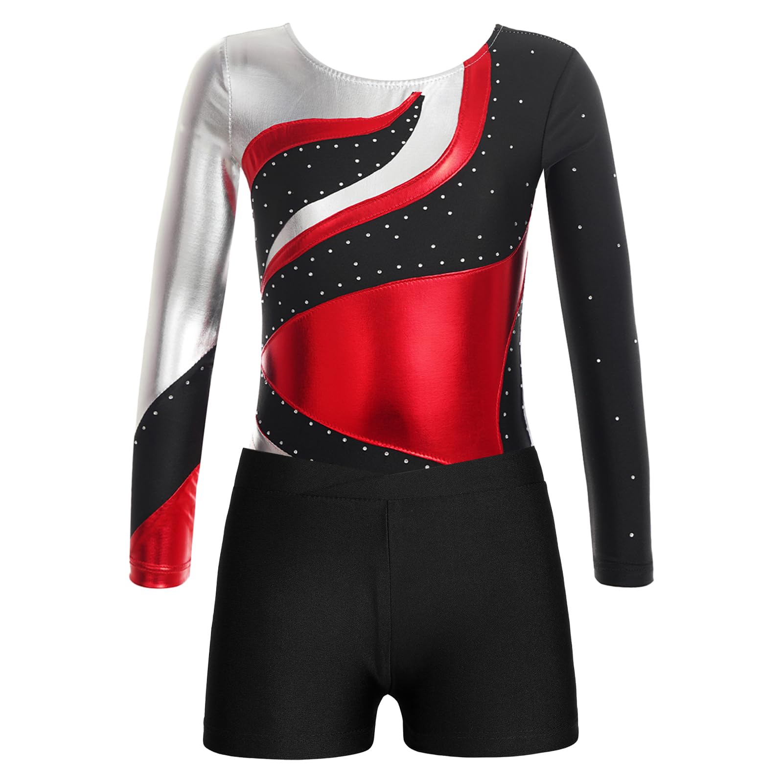 LiiYii Girls Tank Ballet Unitard Long Sleeve Camisole Gymnastics Leotards Dance Wear Biketards with Shorts Red 8 Years