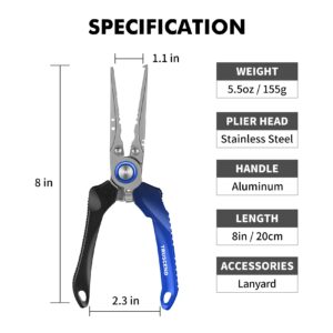 TRUSCEND Lockable Handy Fishing Pliers with Innovative Ergonomic Handle, Saltwater Corrosion Resistant Teflon Coated Fishing Tool, Multi-Function Fishing Gear with Mo-V Cutter, Amazing Fishing Gift