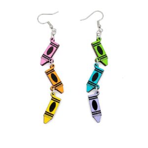 back to school teacher's day drop earrings lightweight wooden books crayons earrings teacher rainbow sunshine dangle earrings jewelry gifts-crayon