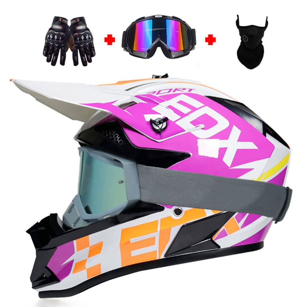 Motocross Dirt Bike Helmet, Off-Road Mountain Bike Helmet, Outdoors Sport Racing ATV MTB Helmet, Adult Full Face Motorcycle Helmet with Gloves Goggles Mask, DOT Approved -G-Small