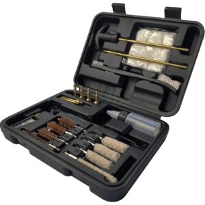 funryer universal gun cleaning kit pistol 9mm .38 .22 .40 .45 caliber for handgun hunting shooting with bronze bore brush & brass jag oil bottle