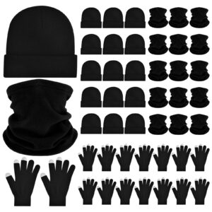 48 pieces winter beanies gloves neck warmers set, bulk winter touchscreen gloves knitted cap beanie scarf for donation charity adults homeless unisex