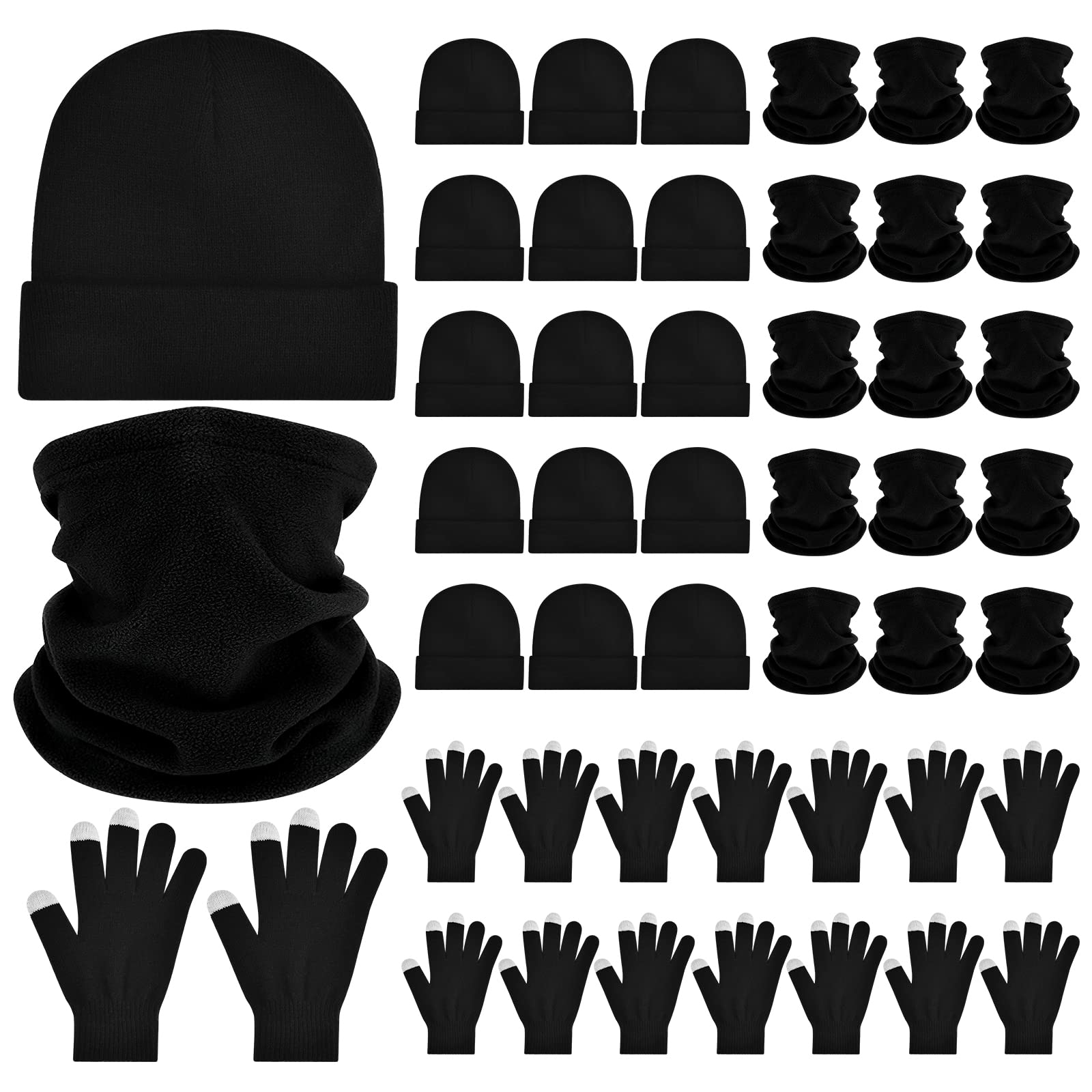 48 Pieces Winter Beanies Gloves Neck Warmers Set, Bulk Winter Touchscreen Gloves Knitted Cap Beanie Scarf for Donation Charity Adults Homeless Unisex