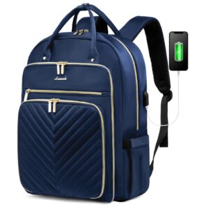 lovevook 15.6 inch laptop backpack for women,fashion work travel backpack,waterproof day pack purse for teacher nurse, navy blue.