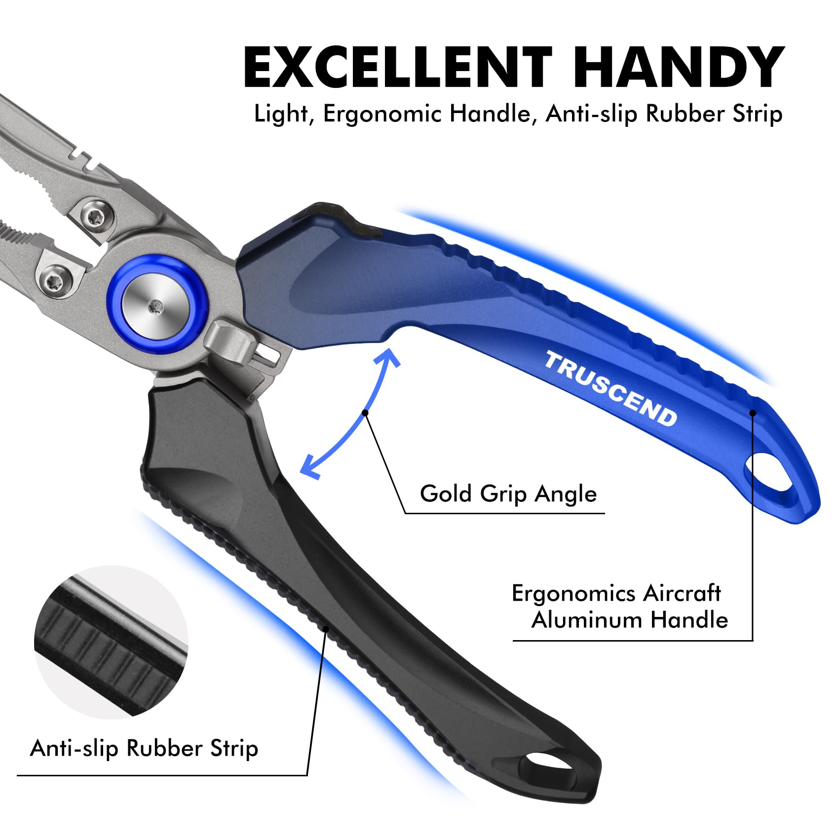 TRUSCEND Lockable Handy Fishing Pliers with Innovative Ergonomic Handle, Saltwater Corrosion Resistant Teflon Coated Fishing Tool, Multi-Function Fishing Gear with Mo-V Cutter, Amazing Fishing Gift