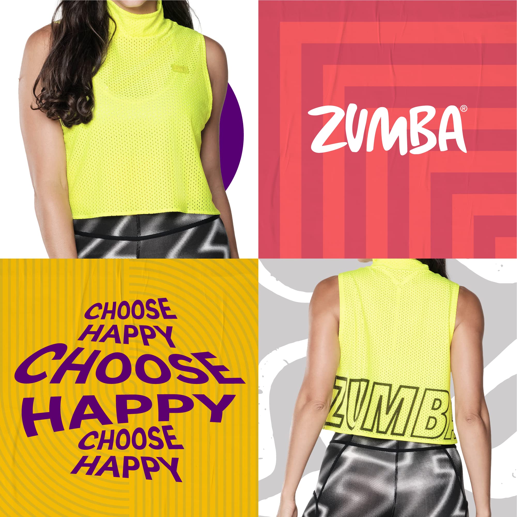 ZUMBA Women's Energy Sleeveless Crop Top, Large, Caution