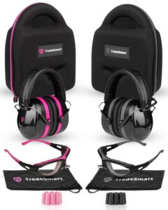 tradesmart all-in-one gun range safety duo kit, pink & grey ear and eye protection kit for men and women, u.s. certified