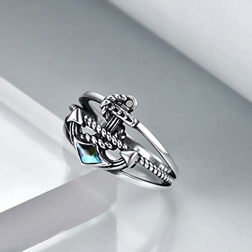 CUPENDA Anchor Rings Sterling Silver Nautical Blue Anchor Finger Ring Compass Jewelry Gifts for Women