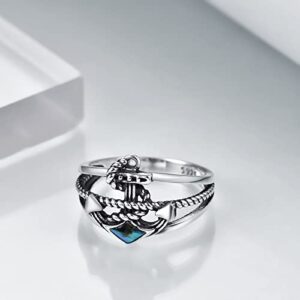 CUPENDA Anchor Rings Sterling Silver Nautical Blue Anchor Finger Ring Compass Jewelry Gifts for Women