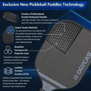 YC DGYCASI 16mm Pickleball Paddles Professional, 2024 USAPA Approved T700 Carbon Fiber Surface Pickle Paddle(CFS), Polypropylene Lightweight Honeycomb Core, Cushion Comfort Grip, with Cover Case Black