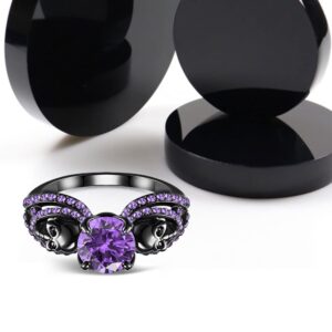 FLIUAOL Vintage Gothic Skull Rings Heart Cubic Zirconia Crystal Biker Cocktail Party Rings for Women Halloween Christmas Gifts (Round-Purple, 6)