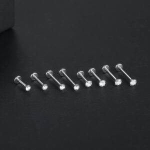 Oveta 8PCS Push Pin Lip Rings for Women 16G Threadless Labret Jewelry Monroe Ashley Medusa Piercing Jewelry, Top CZ 3mm