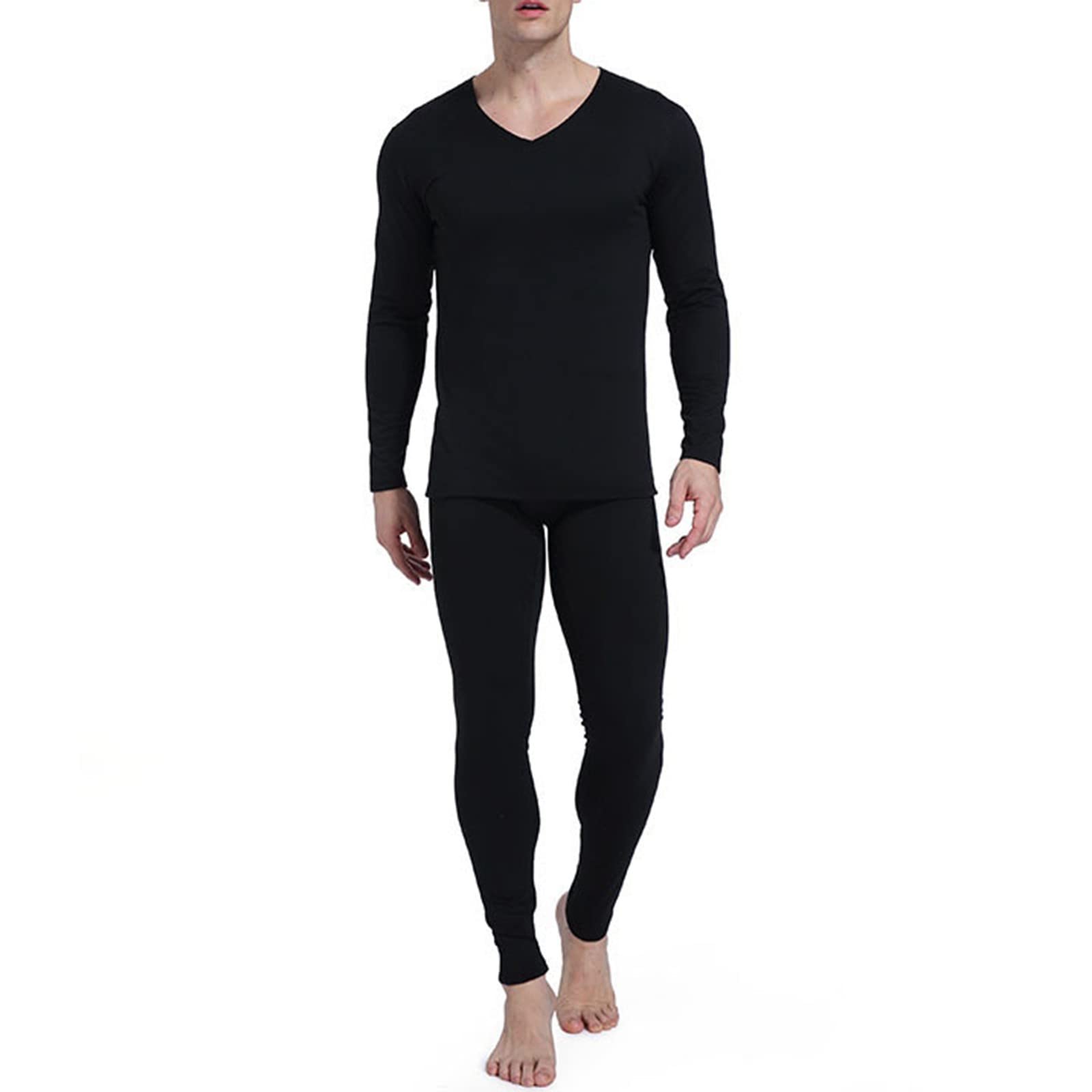 Mens Long Johns Thermal Set Winter Warm Heavyweight Long Johns Base Layer Fleece Lined Base Layer Set(Black,3X-Large)