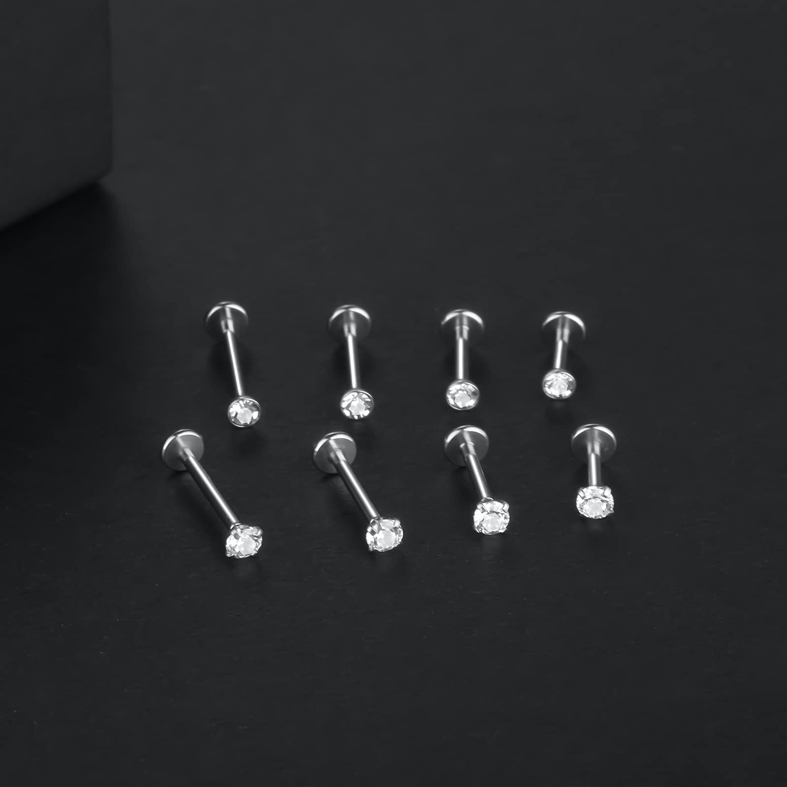 Oveta 8PCS Push Pin Lip Rings for Women 16G Threadless Labret Jewelry Monroe Ashley Medusa Piercing Jewelry, Top CZ 3mm