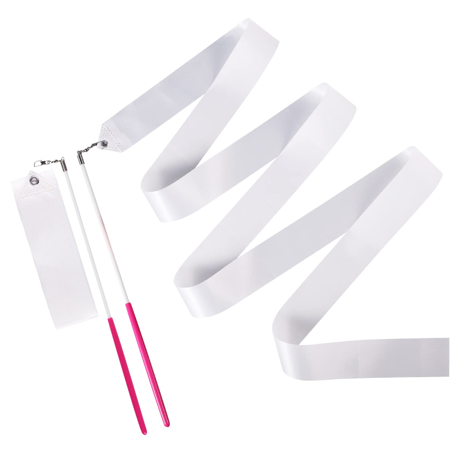 KINBOM 2pcs Dance Ribbons, 2m Kids Long Gymnastics Ribbon Twirling Ribbons Dancing Ribbon Streamers for Artistic Dance Training Party, with Ribbon Dancer Wand (White)