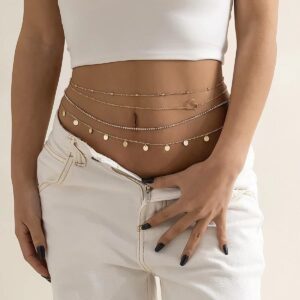 Fashion Crystal Belly Waist Chain - Bikini Layered Belly Chain for Women - Gold Rhinestone Diamond Body Waist Chain Jewelry (waist chain set gold)