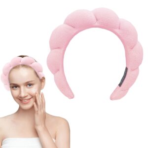 dalin spa headband for women, makeup headband for washing face, sponge & terry towel cloth fabric hair band and makeup removal, shower(pink-1 pc)