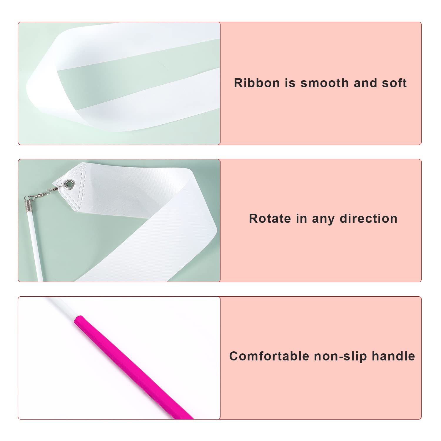 KINBOM 2pcs Dance Ribbons, 2m Kids Long Gymnastics Ribbon Twirling Ribbons Dancing Ribbon Streamers for Artistic Dance Training Party, with Ribbon Dancer Wand (White)