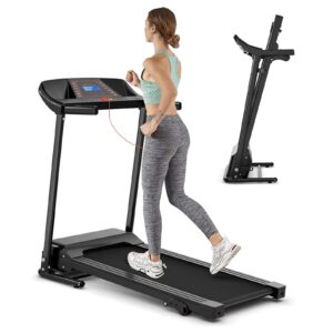 sporfit foldable treadmill with incline, portable treadmills w/ 3 adjustable manual incline, heart rate sensor&lcd display, electric treadmill, running machine for home&office, black